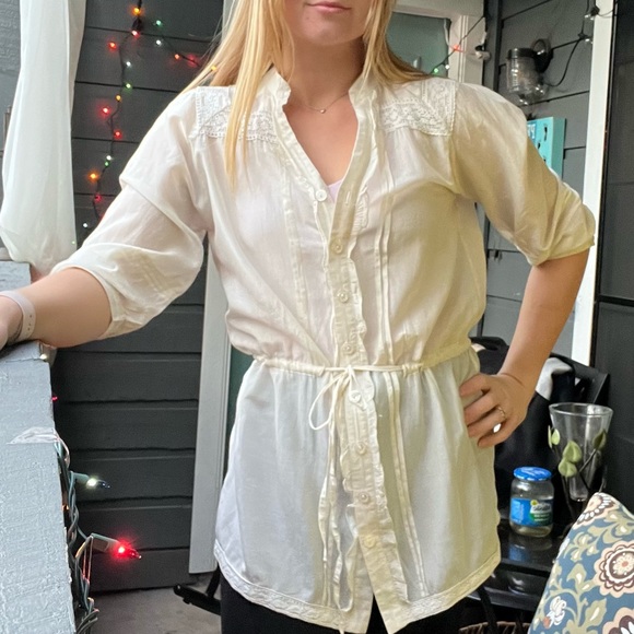 lilly lou | Tops | Lilly Lou Cream Silk Button Down Tunic | Poshmark